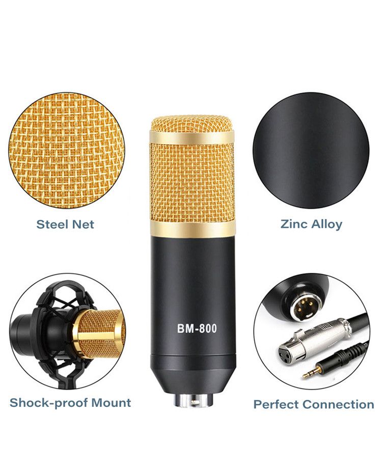 BM-800 Condenser Microphone Full Studio With V8 Sound Card Audio Interface External Usb Live ...